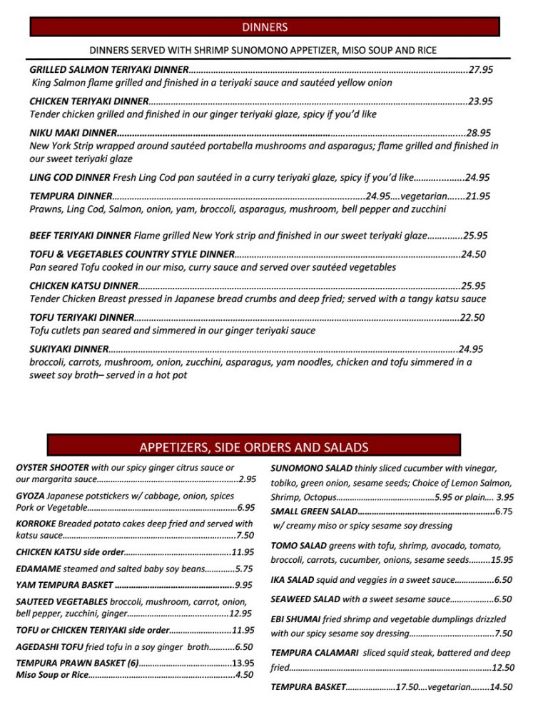 MENU – Tomo Japanese Restaurant