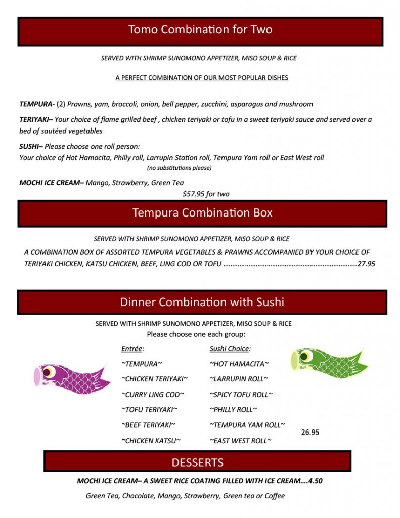 MENU – Tomo Japanese Restaurant